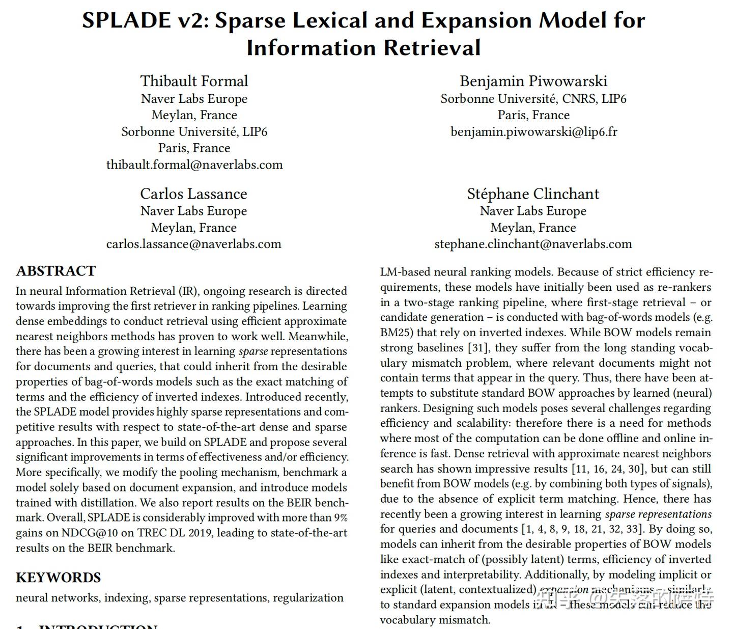 [SIGIR '21-22| NAVER] SPLADE v1, v2 and beyond - 知乎