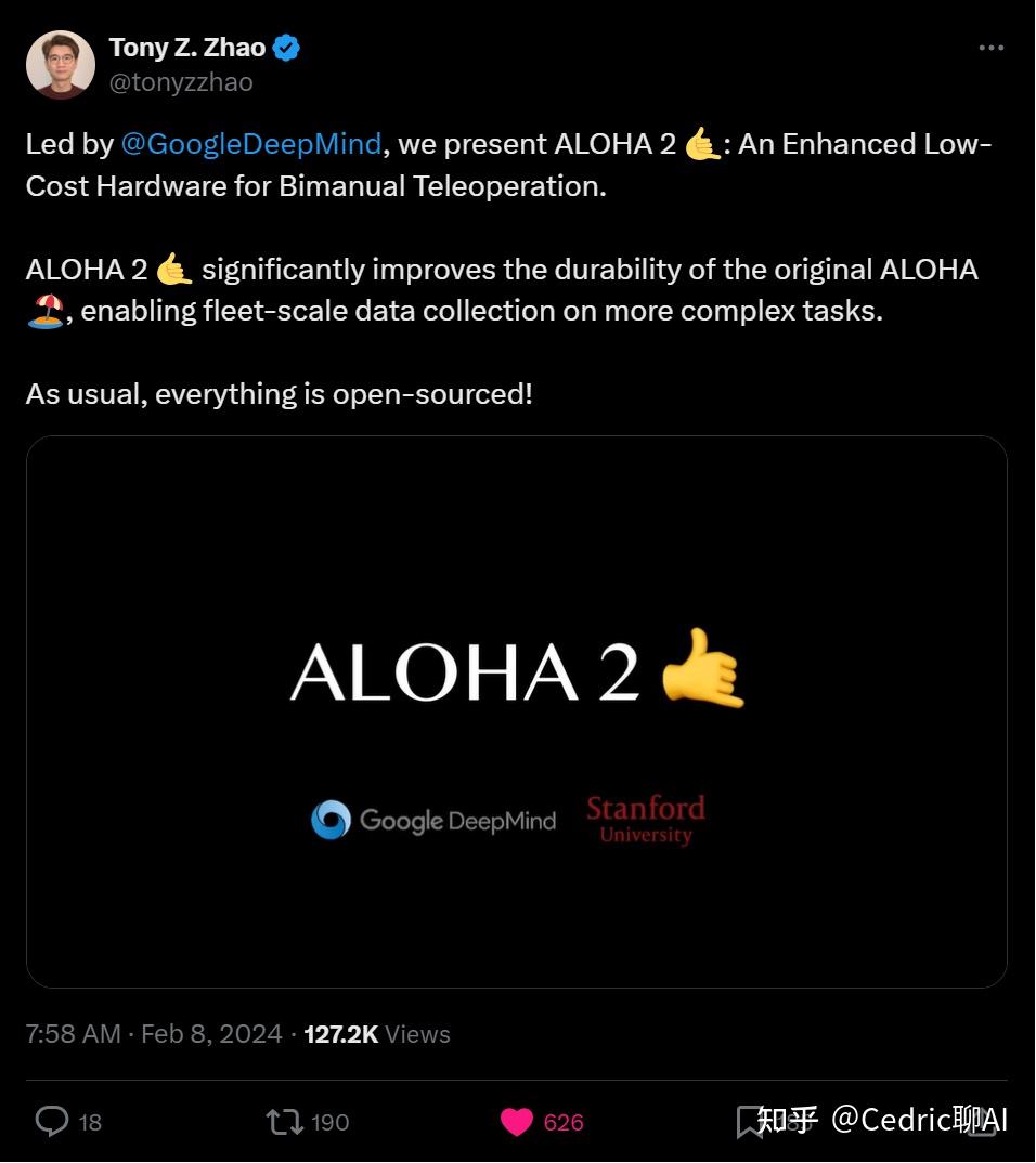 ALOHA 2亮相：斯坦福大学与谷歌DeepMind的力作，成本仅需19万，能带隐形眼镜能偷钱包 - 知乎