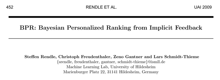 BPR: Bayesian Personalized Ranking from Implicit Feedback - 知乎