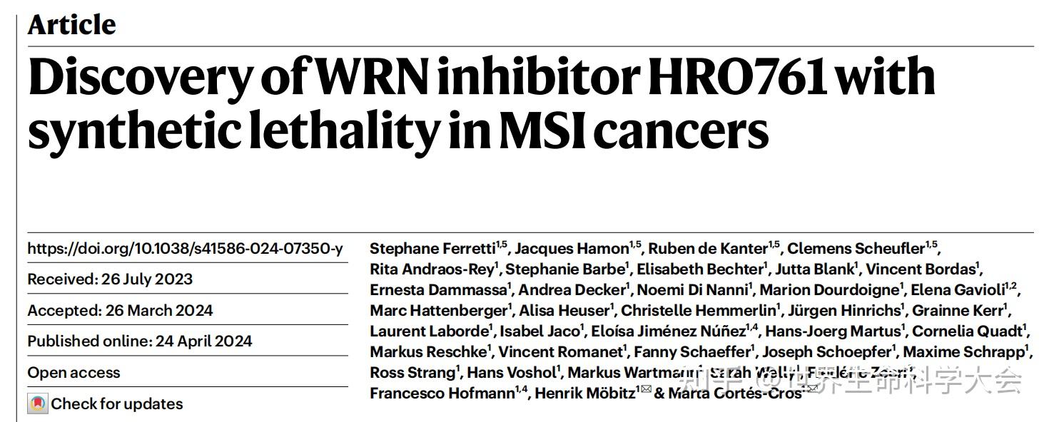 Nature｜微卫星不稳定型 (MSI) 癌症治疗新策略！WRN 抑制剂HRO761开发 - 知乎