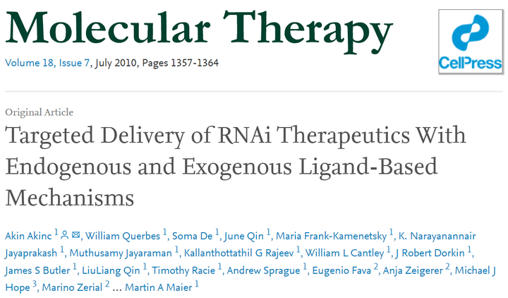 Mol. Ther. | Targeted Delivery of RNAi Therapeutics With Endogenous and Exogenous Ligand-Based ...