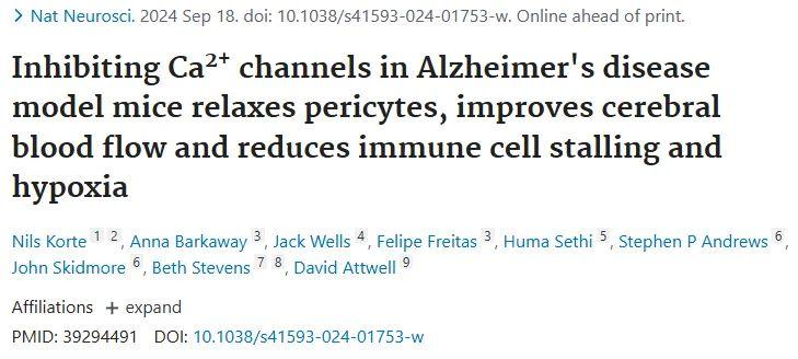 Nat Neurosci：AD研究新思路—靶向周细胞调控脑血流改善认知障碍 - 知乎