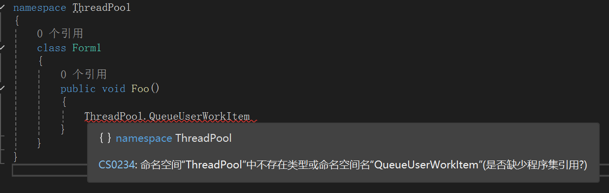 C#，报命名空间“ThreadPool”中不存在类型或命名空间名QueueUserWorkitem? - 知乎