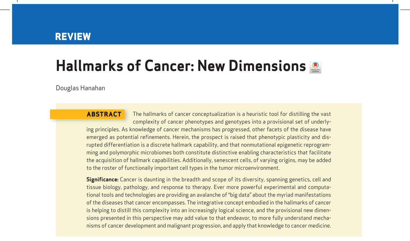 文献分享 | Cancer Discovery：Hallmarks of Cancer: New Dimensions - 知乎