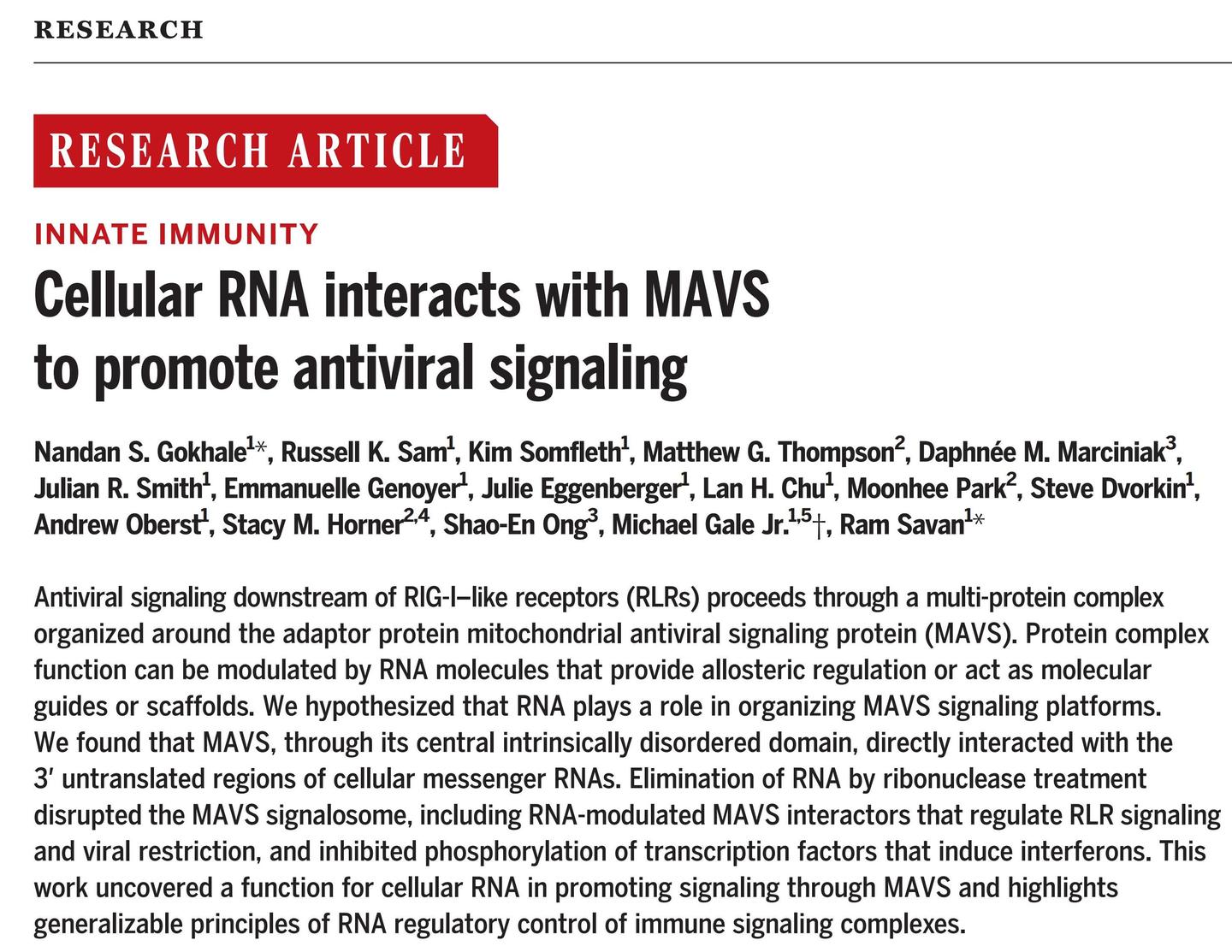 文献分享 | Science：细胞RNA与MAVS相互作用以促进抗病毒信号传导 - 知乎