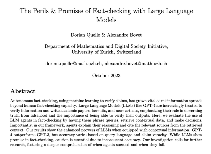 【LLM】事实核查的风险与前景 - 使用大型语言模型进行事实核查（The Perils & Promises of Fact-checking with Large Language ...
