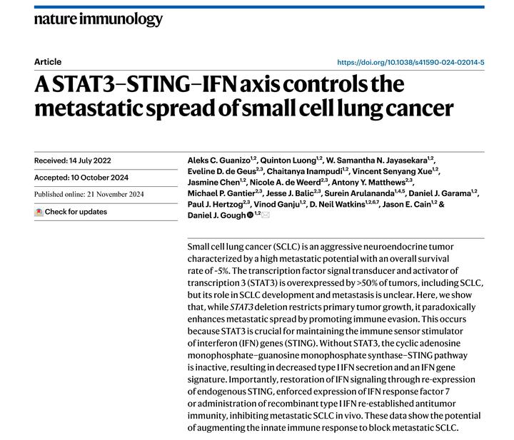 文献分享 | Nature Immunology：STAT3-STING-IFN轴控制小细胞肺癌的转移扩散 - 知乎