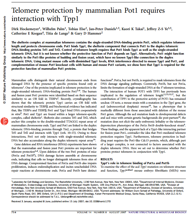 【文献翻译】哺乳动物Pot1的端粒保护需要与Tpp1相互作用 - 知乎