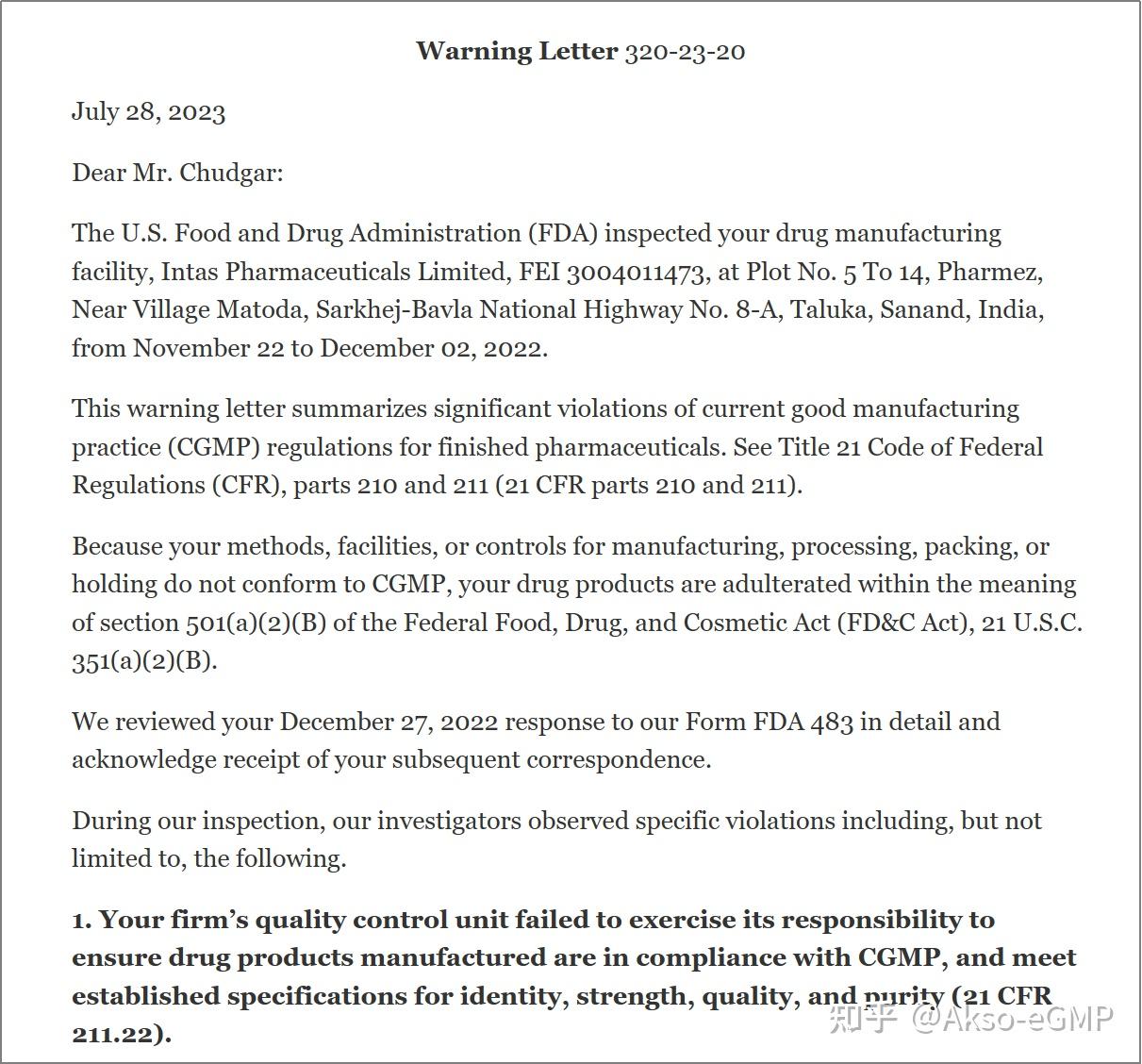 FDA检查报告：什么是483表格？EIR? 警告信? - 知乎