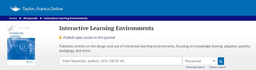 刊·见 | Q1区国际期刊Interactive Learning Environments，带您探究先进技术如何赋能高等教育 - 知乎