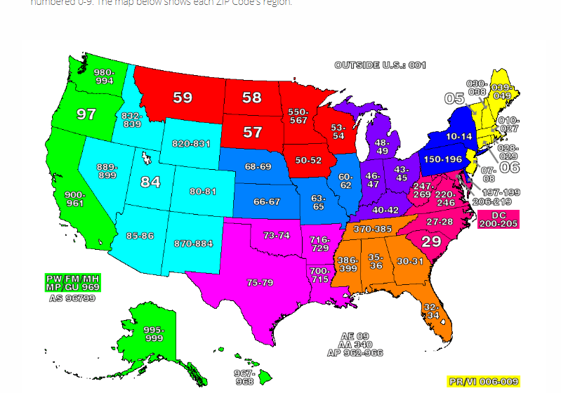 美国国内的邮政编码地图 - 知乎
