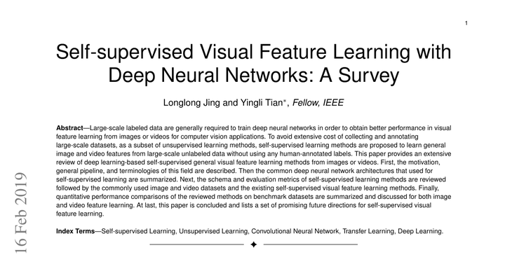 【论文笔记】Self-supervised Visual Feature Learning with Deep Neural Networks: A Survey - 知乎
