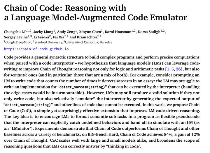Chain of Code：使用LM增强代码模拟器进行推理 - 知乎