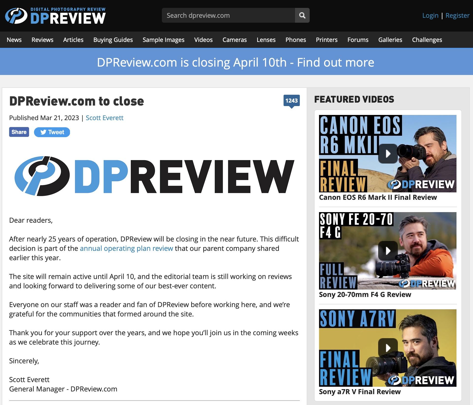 著名相机测评网站DPReview将于2023年4月10日关停，是否预示着民用数字影像产品的市场衰退？ - 知乎