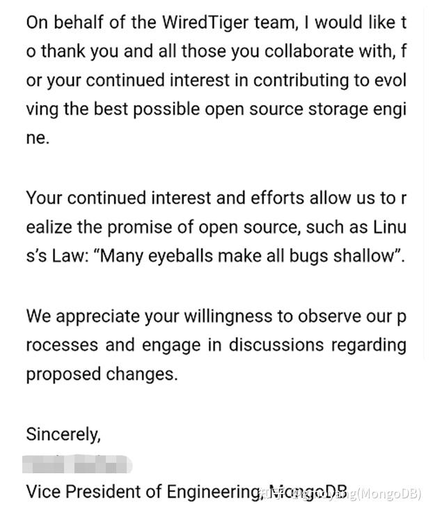 Thank You from WiredTiger/MongoDB-分享第二封MongoDB官方中英文感谢信 - 知乎