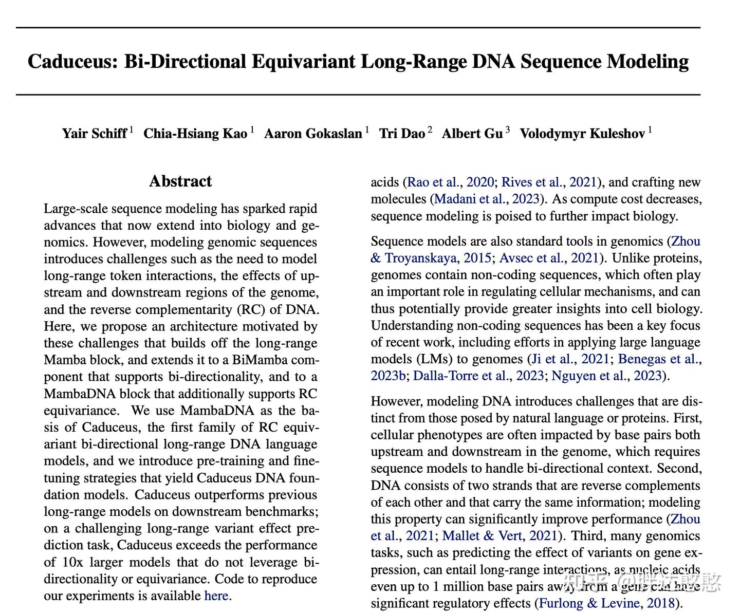 Caduceus: Bi-Directional Equivariant Long-Range DNA Sequence Modeling 一 ...