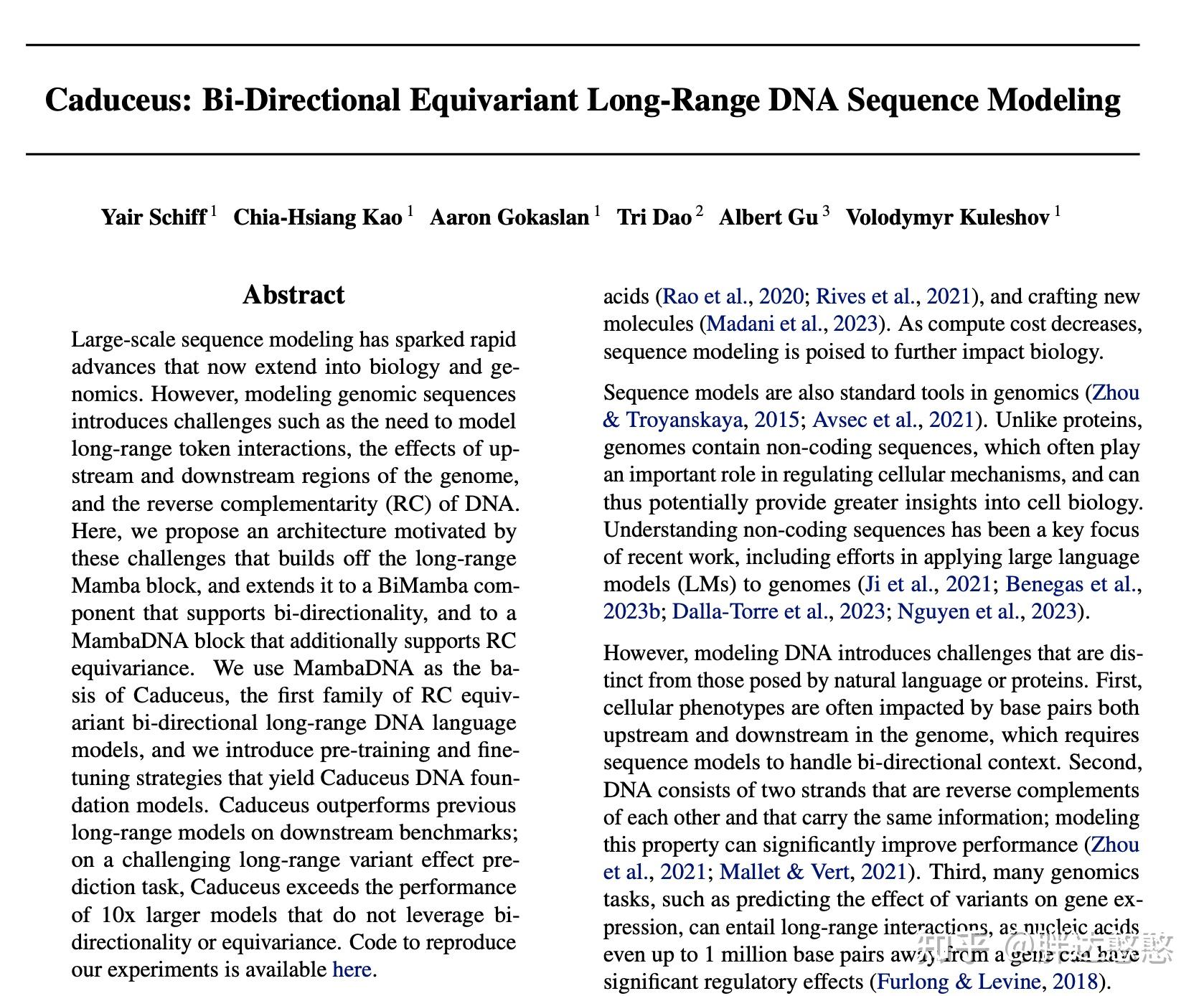 Caduceus: Bi-Directional Equivariant Long-Range DNA Sequence Modeling 一 ...