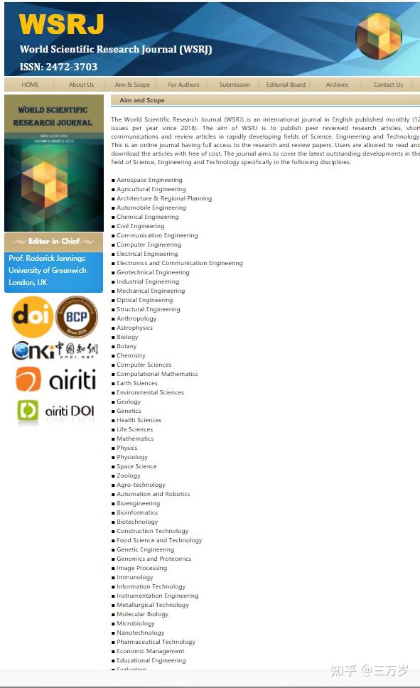 World Scientific Research Journal（WSRJ） 世界科学研究杂志----综合刊，全科收稿 - 知乎