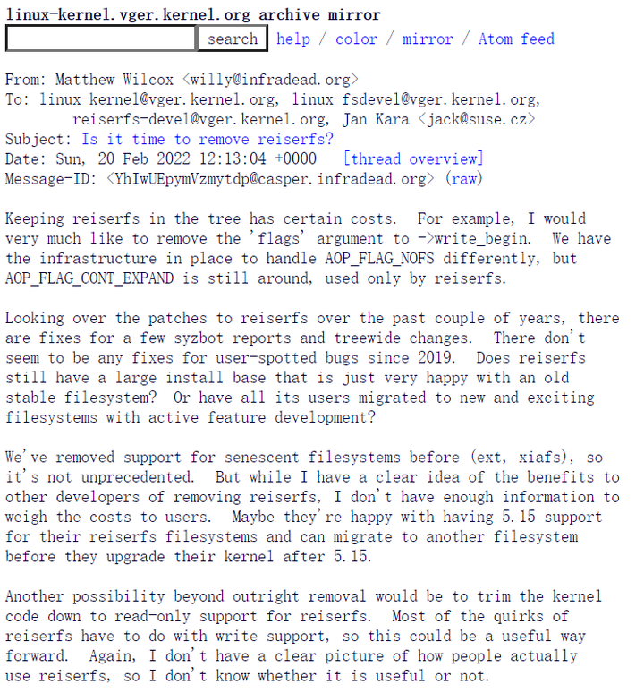 Linux 开发人员讨论弃用和删除 ReiserFS - 知乎