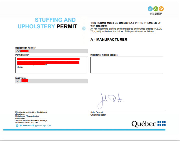 Uniform Registration Number, URN | 床上用品和软体家具等填料物产品出口美国和加拿大 | law label ...