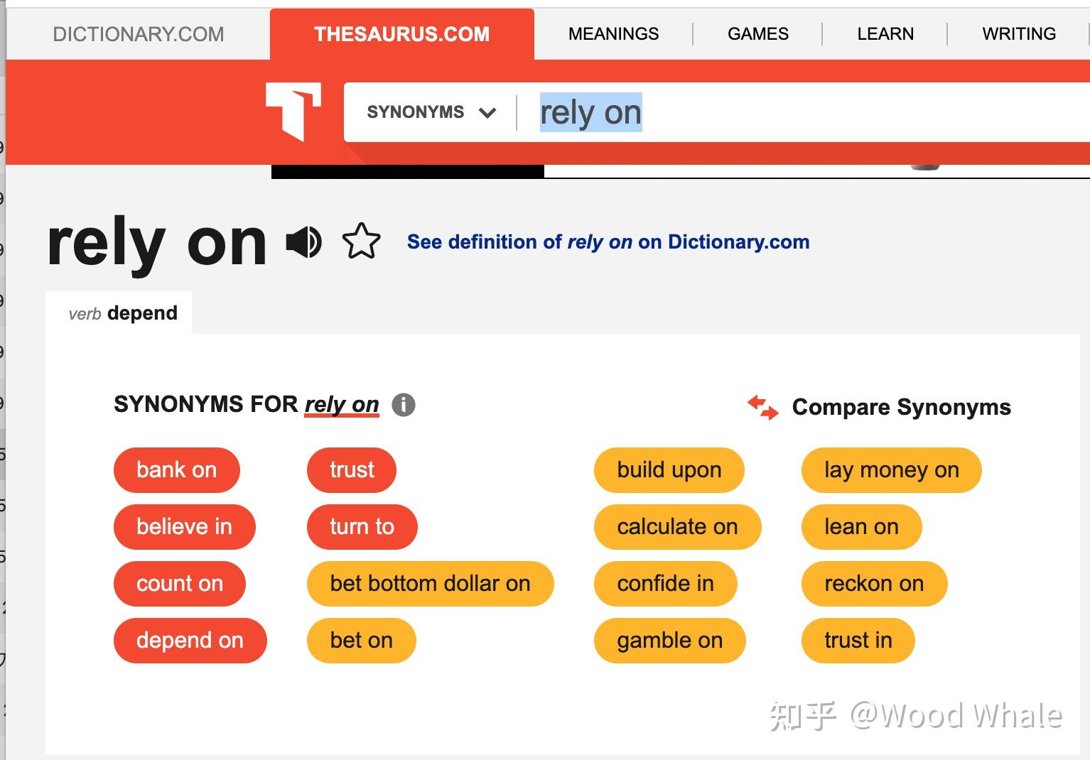 rely on和哪几个短语意思相同？ - 知乎