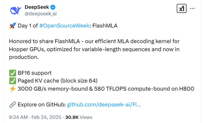 DeepSeek开源周Day1 发布！FlashMLA 让H800算力狂飙！分享低成本秘笈 - 知乎
