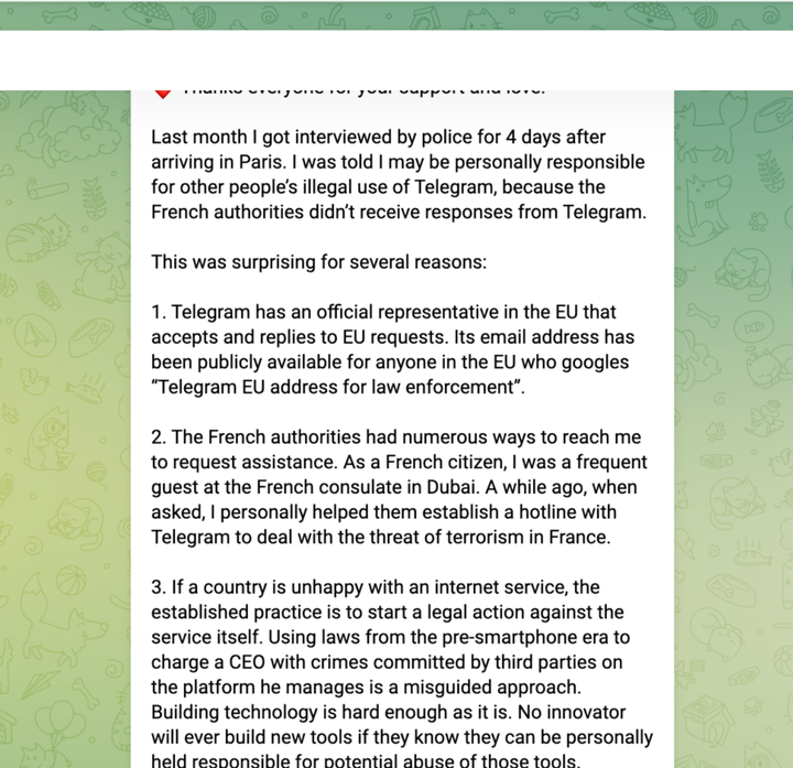 最新情报！telegram 创始人Du Rove获释后的首次公开发言！（欢迎大家来评论区预测一下） - 知乎