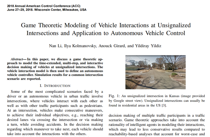 论文笔记：Game Theoretic Modeling of Vehicle Interactions at Unsignalized Intersections - 知乎