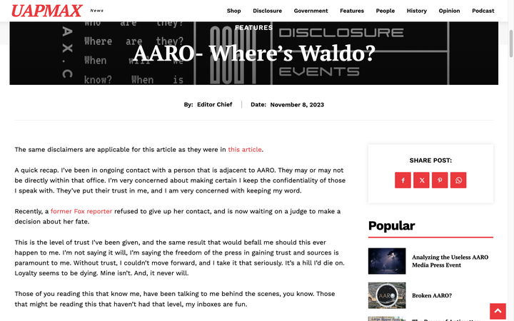 粗译：AARO- Waldo在哪? AARO内部人士说法（二）关于UAP/UFO披露问题 - 知乎