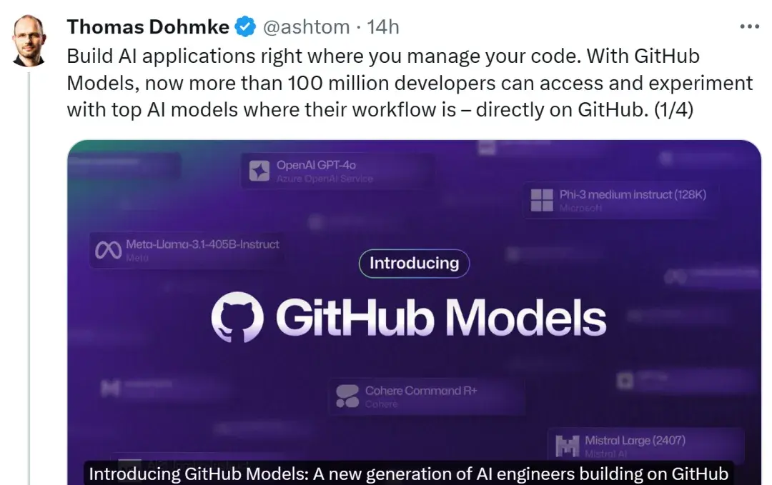 从现在起，GitHub上超1亿开发者可直接访问全球顶级大模型，构建AI应用 - 知乎