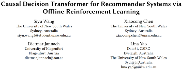 [arXiv'23] Causal Decision Transformer for Recommender Systems via ...