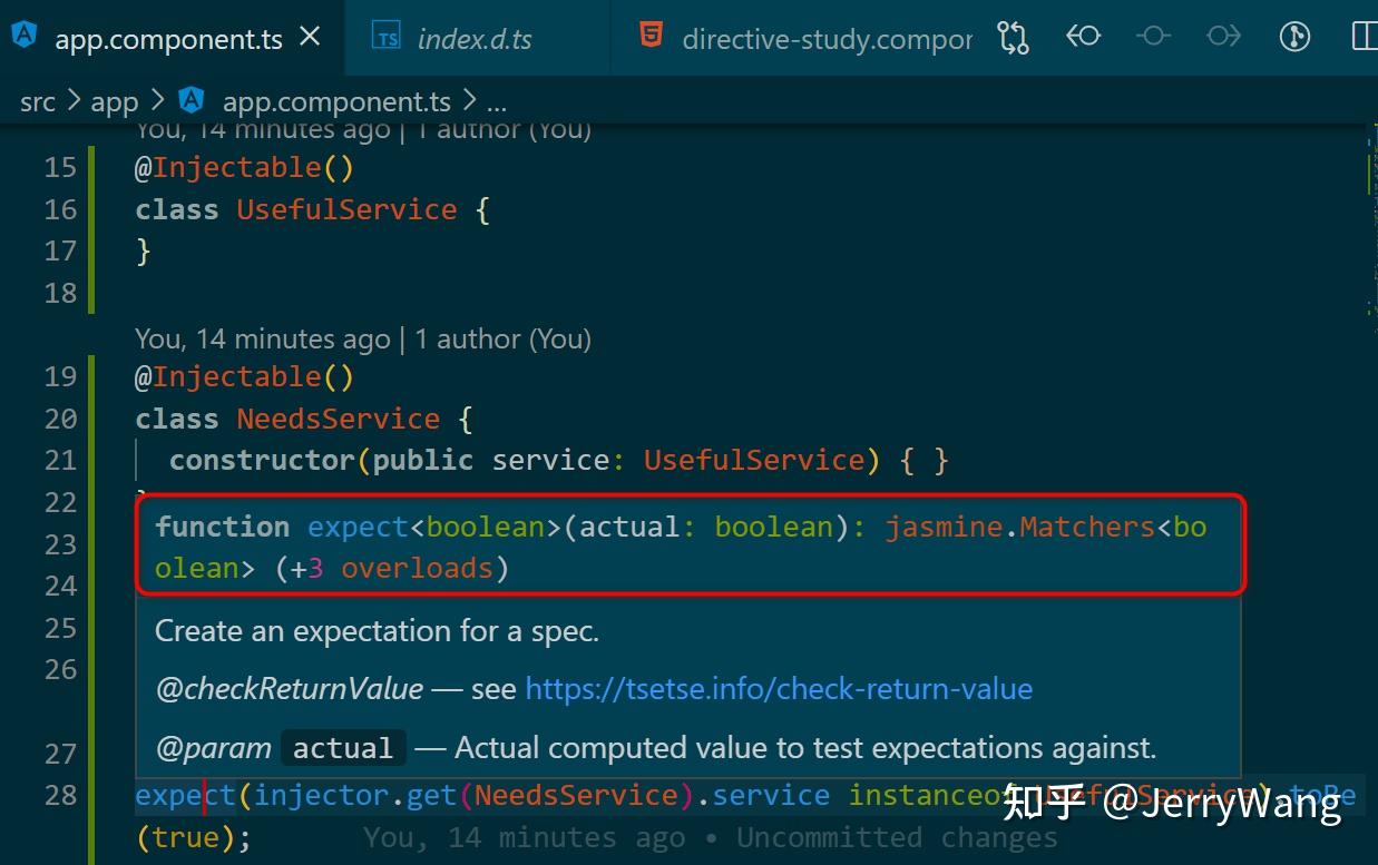 为什么按照 Angular 官网教程执行简单的测试代码，会遇到expect is not defined的错误消息 - 知乎
