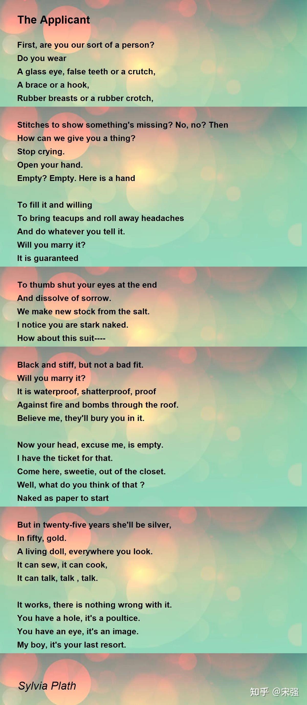 Sylvia Plath(西尔维亚·普拉斯)《The Applicant》《申请人》解析 - 知乎