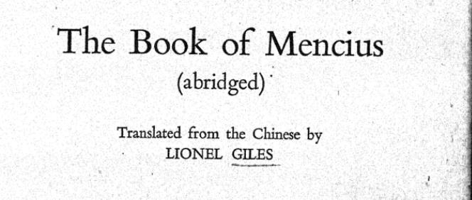 孟子,英译本,英文版,翟林奈译,选译本,The Book Of Mencius(abridged) by Giles, Lionel 1942 ...