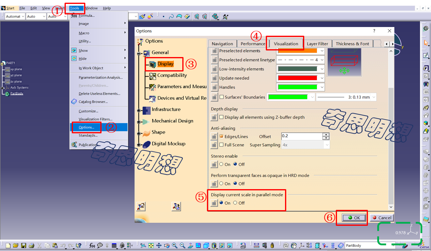 CATIA中如何在右下角显示缩放比例 - 知乎
