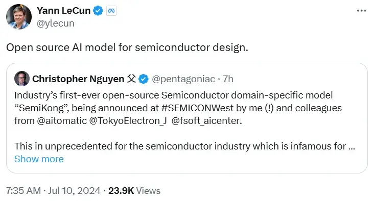 LeCun转发，首个半导体设计开源大模型SemiKong问世，重塑芯片制造流程 - 知乎