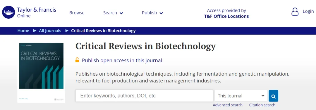 刊·见 | SCI期刊Critical Reviews in Biotechnology，探究生物技术应用与发展 - 知乎