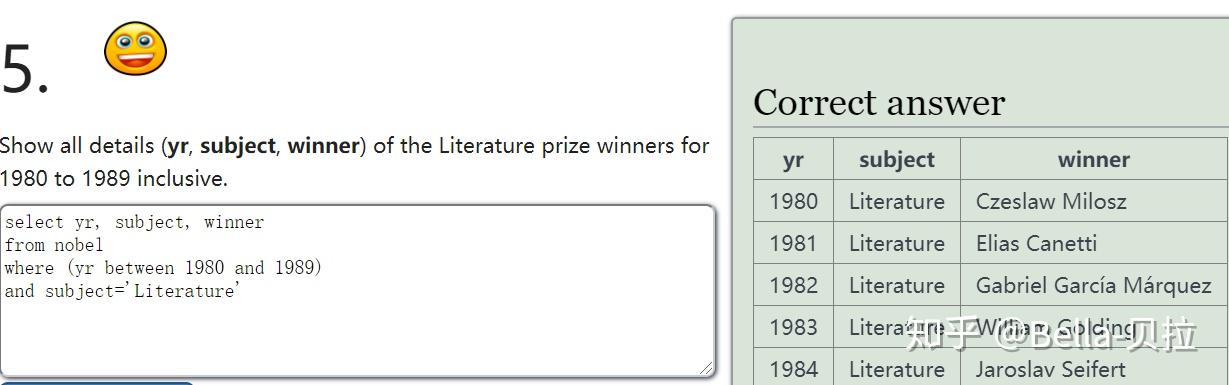 sqlzoo练习4（含答案）：SELECT from Nobel Tutorial - 知乎