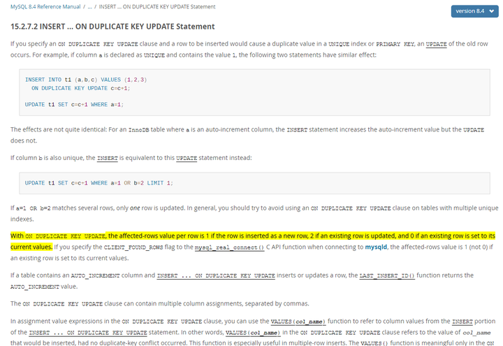 MySQL ON DUPLICATE KEY UPDATE影响行数 - 知乎
