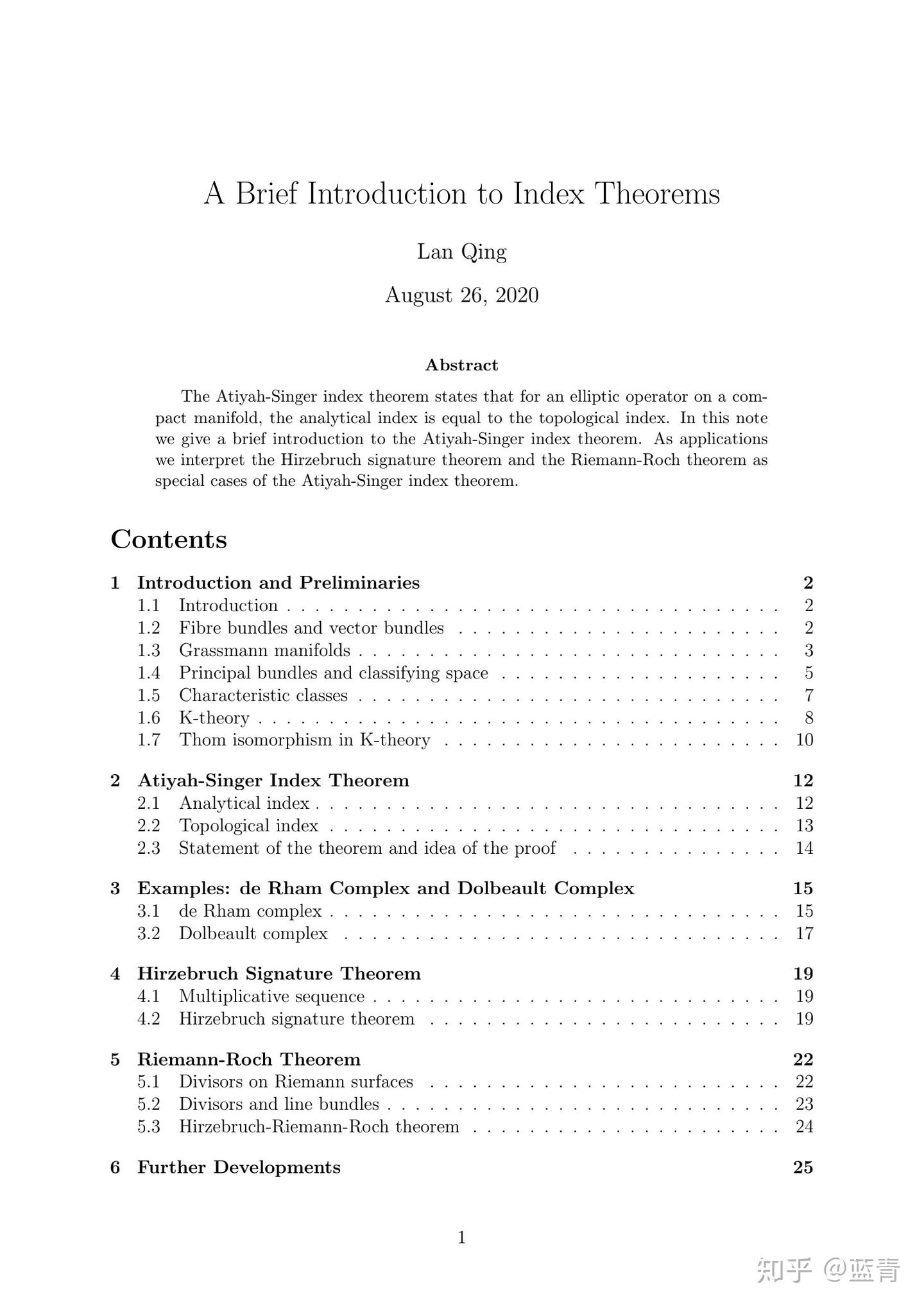A Brief Introduction to Index Theorems 指标定理简介 - 知乎