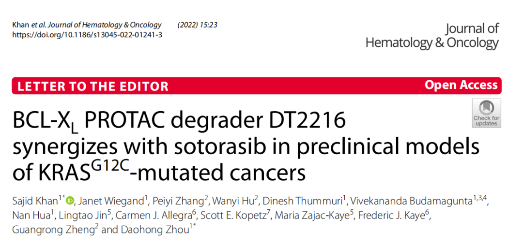 BCL-XL PROTAC降解物DT2216在KRASG12C突变的癌症临床前模型中与sotorasib协同作用 - 知乎