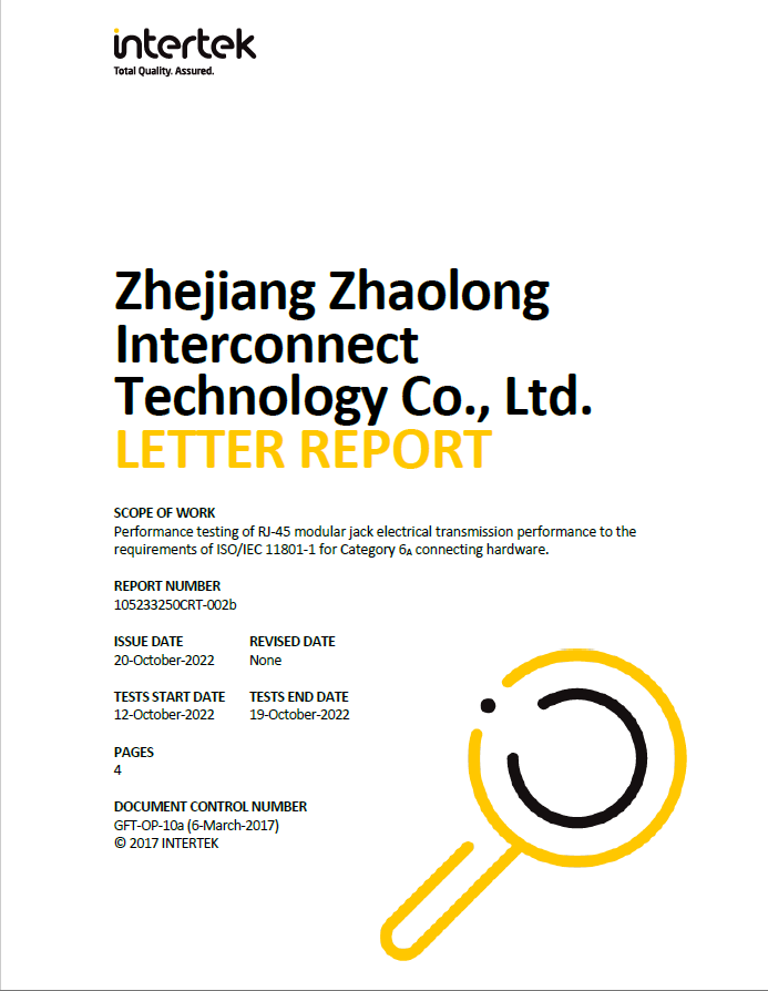 兆龙6A类非屏蔽连接器通过Intertek第三方测试 - 知乎