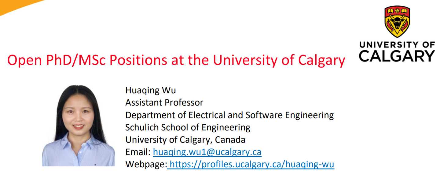 【招生信息】University of Calgary的Huaqing Wu教授计划招收硕士和博士2-3名 - 知乎