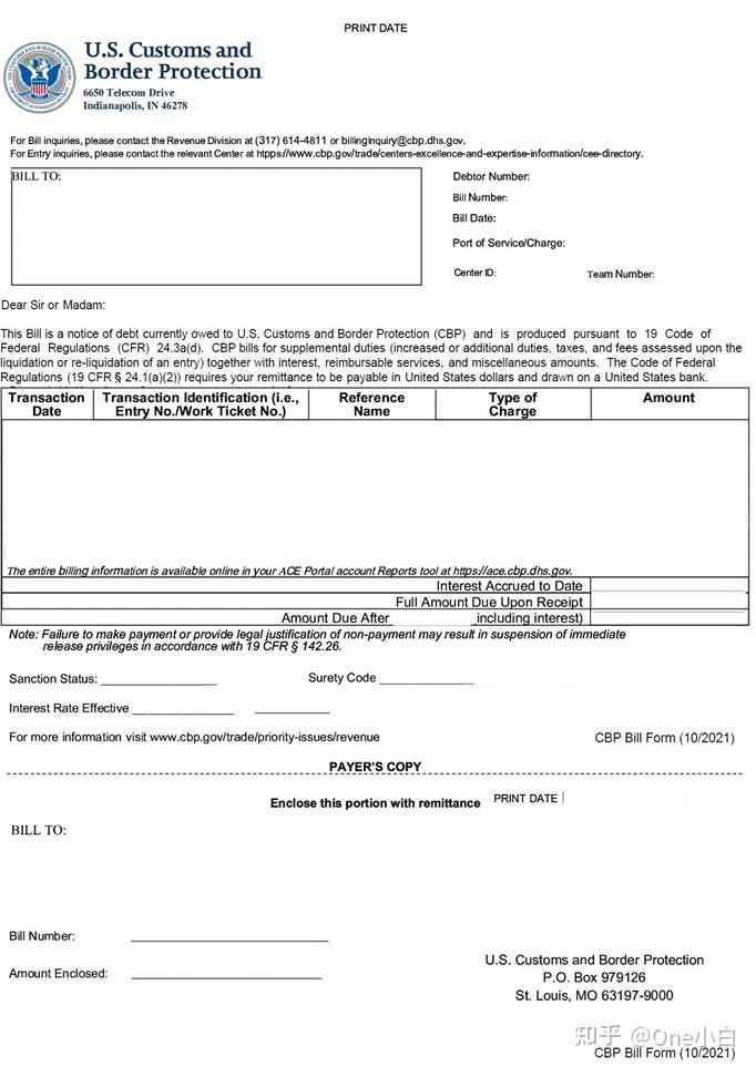 【美国进口清关】什么是 CBP 账单表格（Bill Form）？ - 知乎