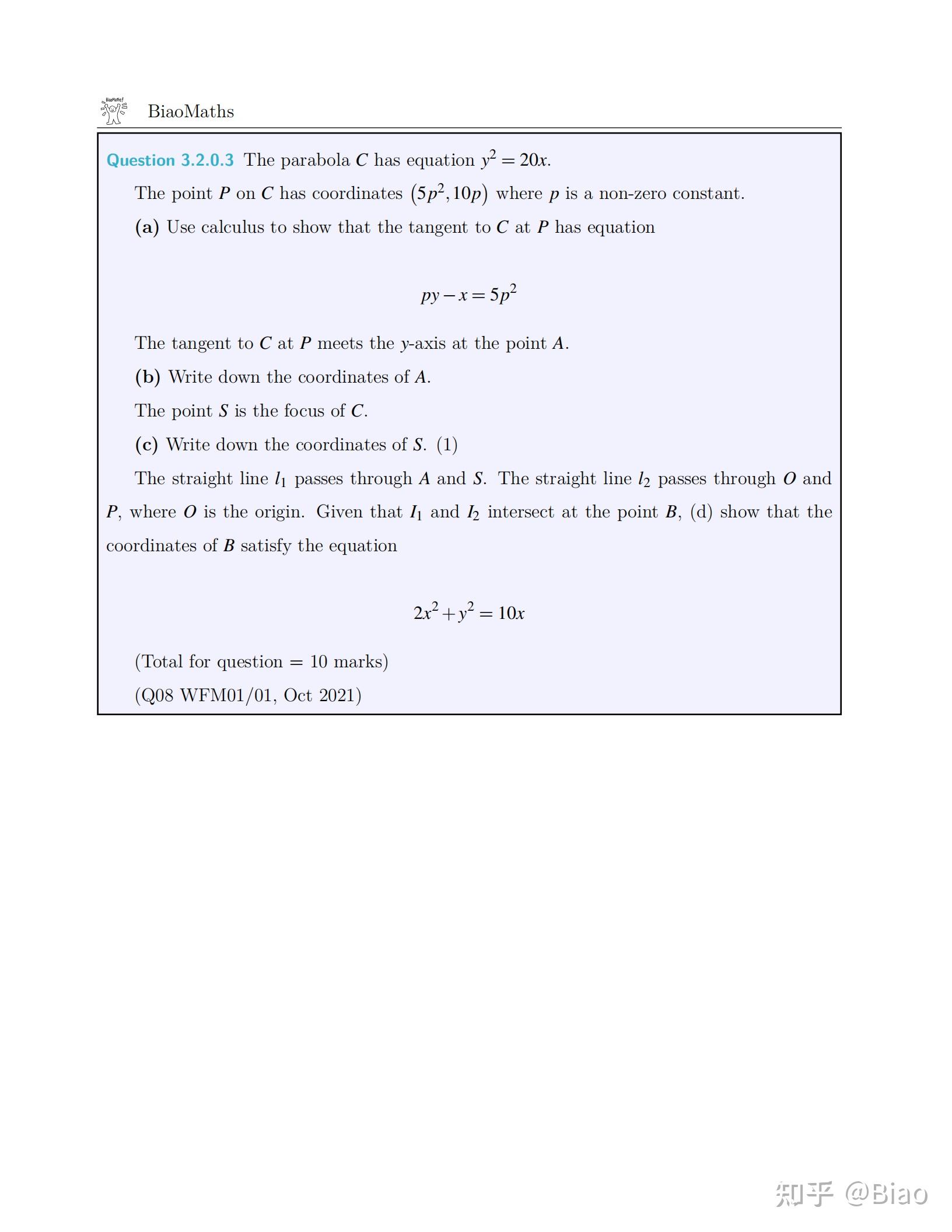 Edexcel FP1 Parabolas and hyperbolas (2) - 知乎