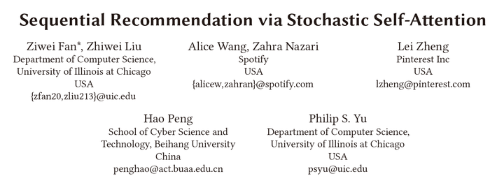 Sequential Recommendation via Stochastic Self-Attention - 知乎