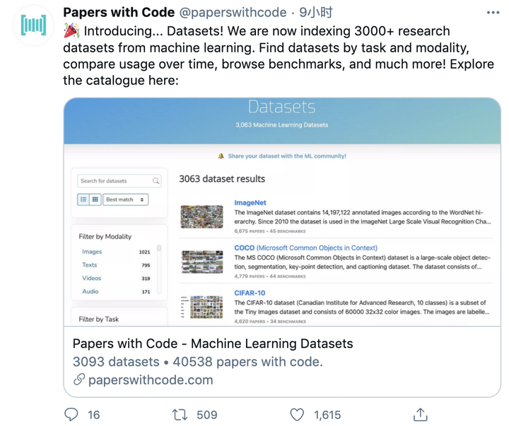 Papers With Code新增数据集检索功能：3000+经典数据集，具备多种过滤功能 - 知乎