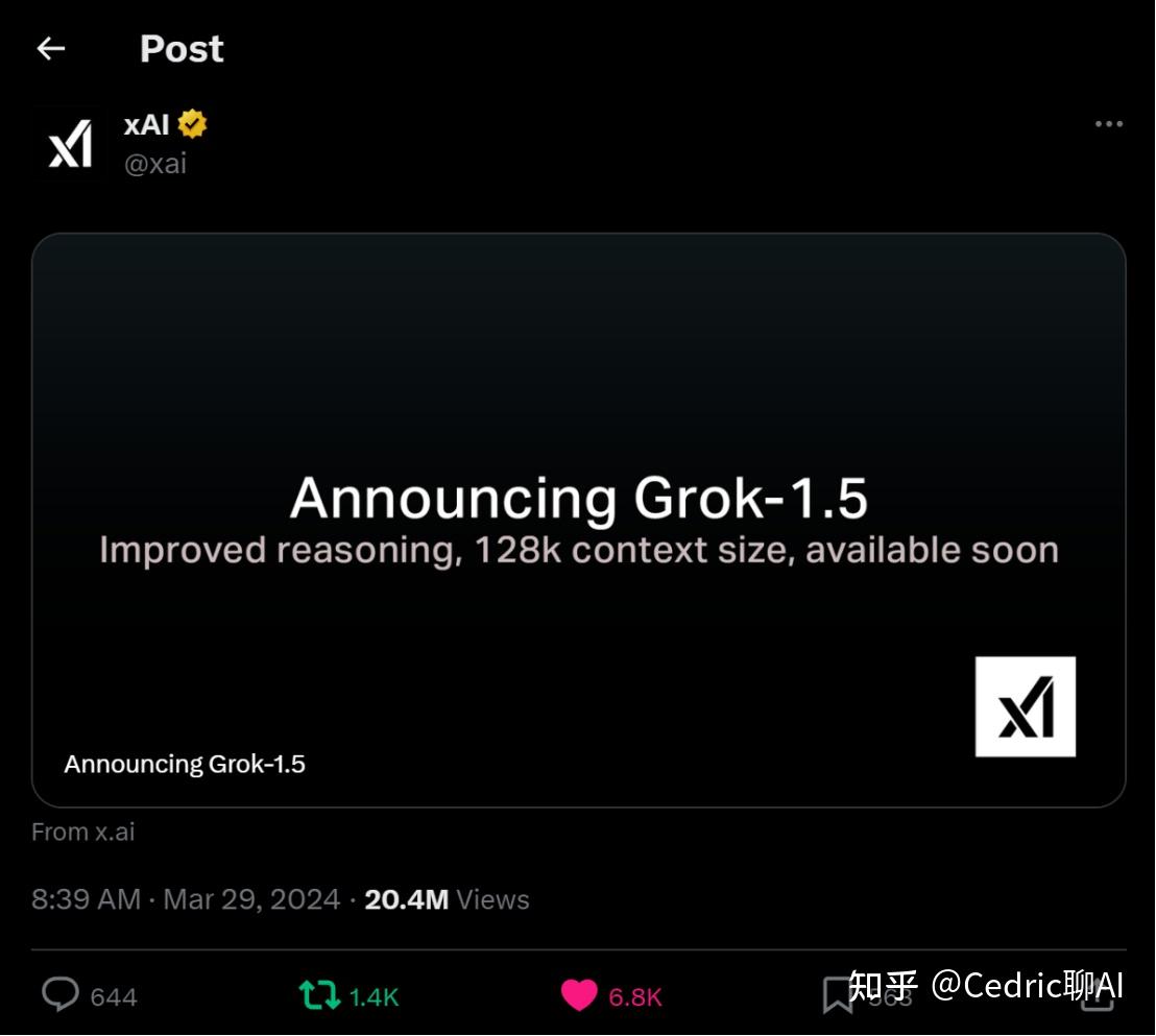 马斯克xAI发布Grok-1.5：数学解题与编码能力大跃进，128k上下文大海捞针全绿 - 知乎