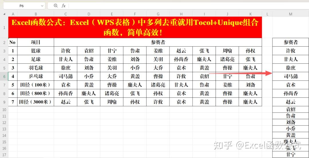 Excel（WPS表格）中多列去重就用Tocol+Unique组合函数，简单高效！ - 知乎