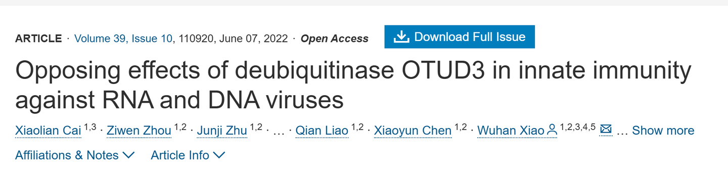 去泛素酶OTUD3在先天免疫中对RNA和DNA病毒的相反作用 - 知乎